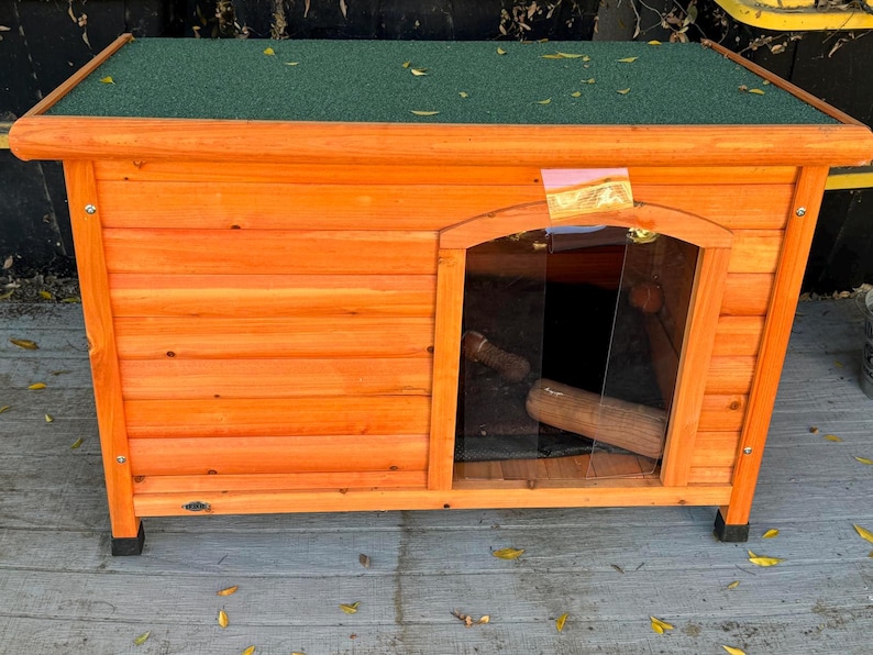 Outdoor Wooden Dog House, Weatherproof Pet Shelter, Solid Wood Kennel ...