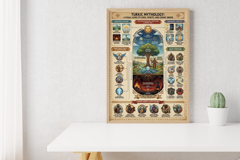Turkic Mythology Print, Asena Wolf Legend, Tengrism Shaman Art, Nomad ...