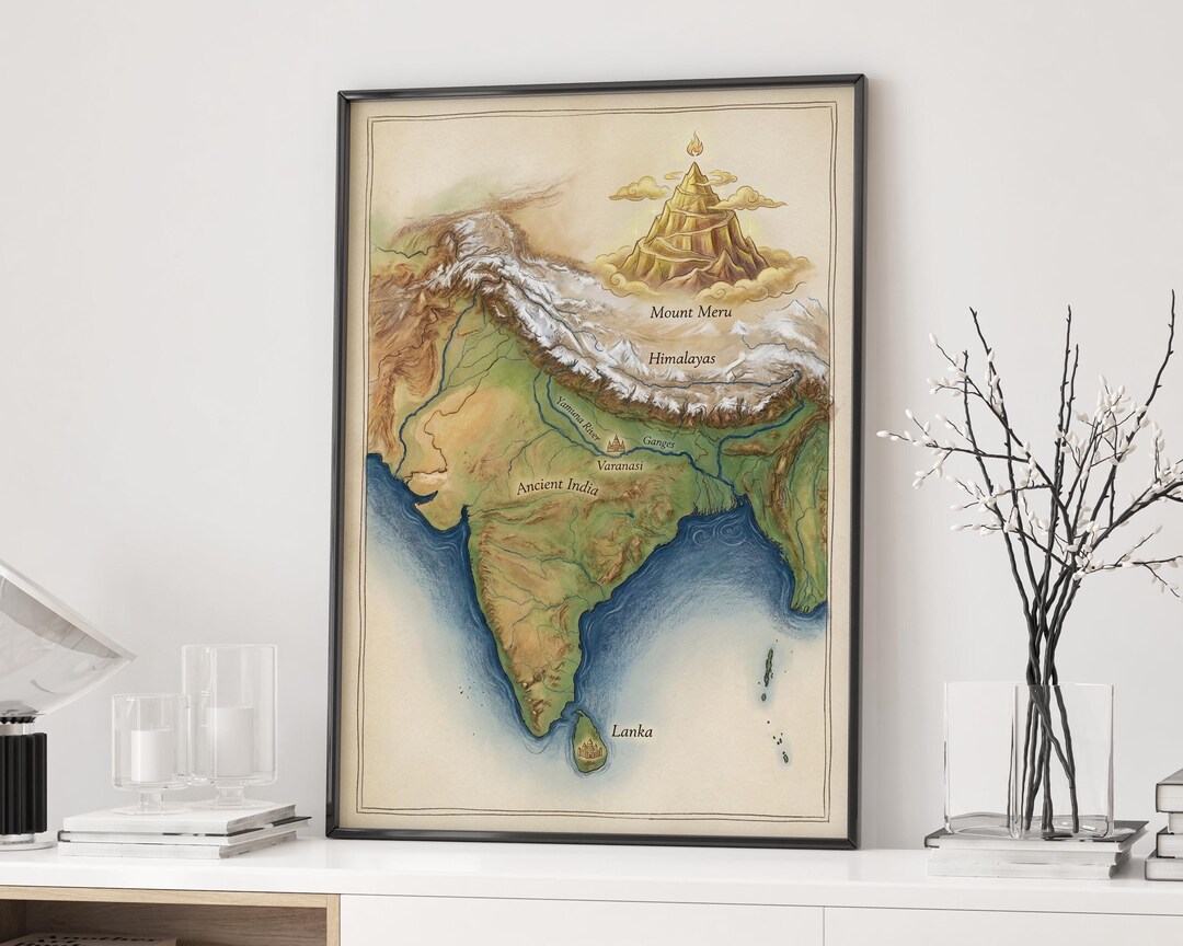 Ancient Hindu Mythology Map, Vedic Deities, Sacred Poster, Indian Wall ...