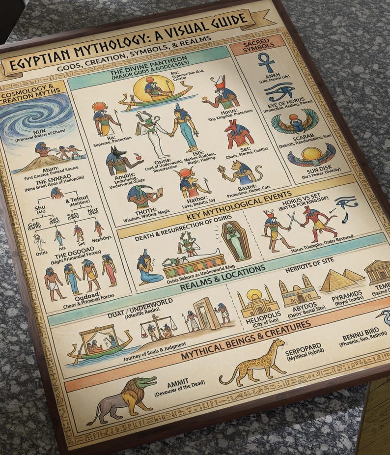 Egypt | World Mythology History Poster, Hand Drawn Greek Norse Egyptian ...