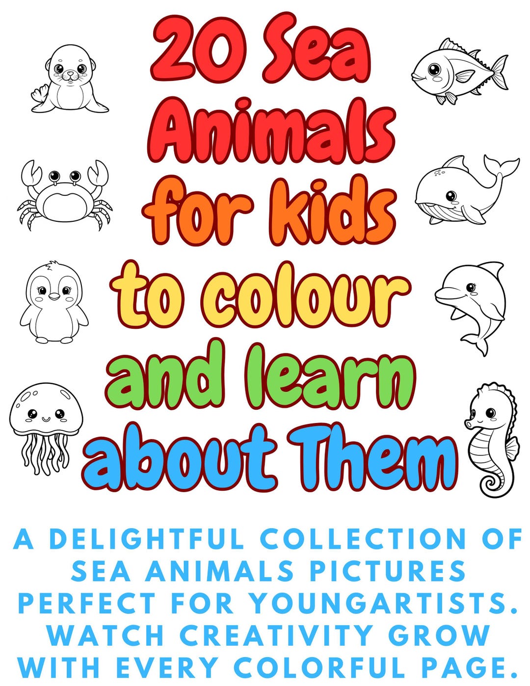 20 Sea Animals Coloring Pages for Kids | Educational Printable (digital ...