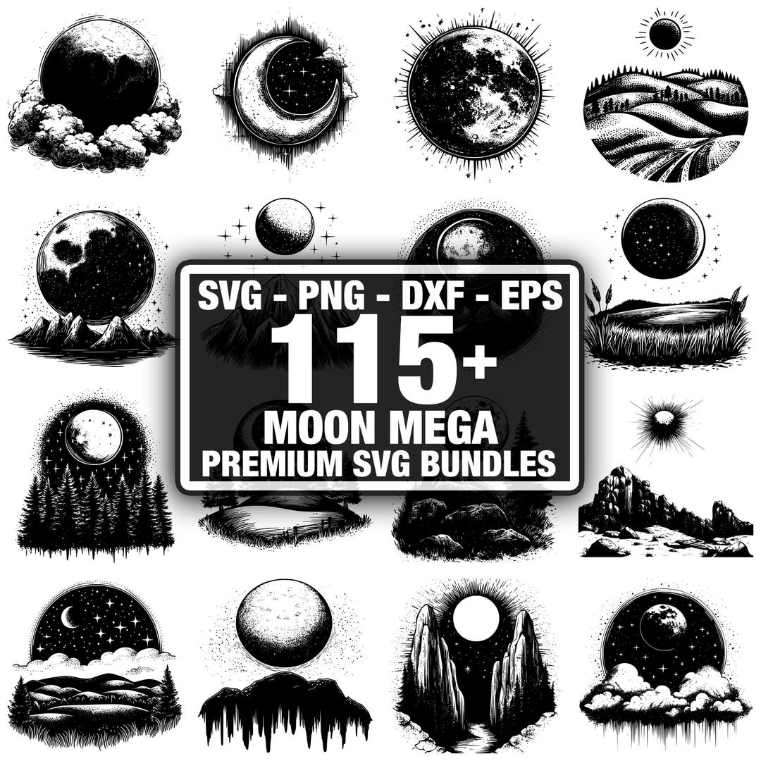 115+ Moon Bundle, Celestial Night Designs, Instant Download Png, Dxf ...