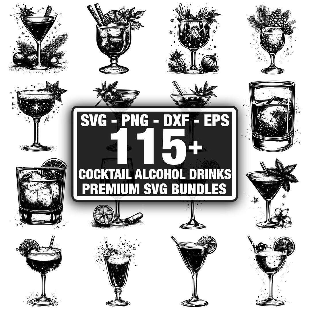 115+ Cocktail Drinks Bundle, Bar & Party Designs, Instant Download Png ...