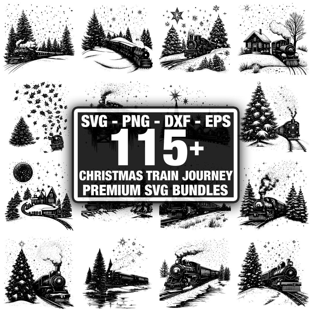 115+ Christmas Train Bundle, Winter Train Scene Designs, Instant ...