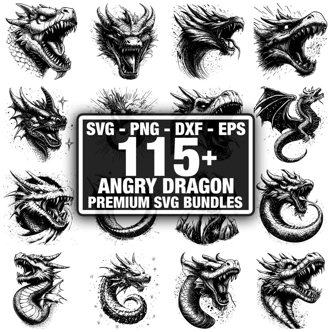 115+ Angry Dragon Bundle, Fierce Fantasy Designs, Instant Download Png ...