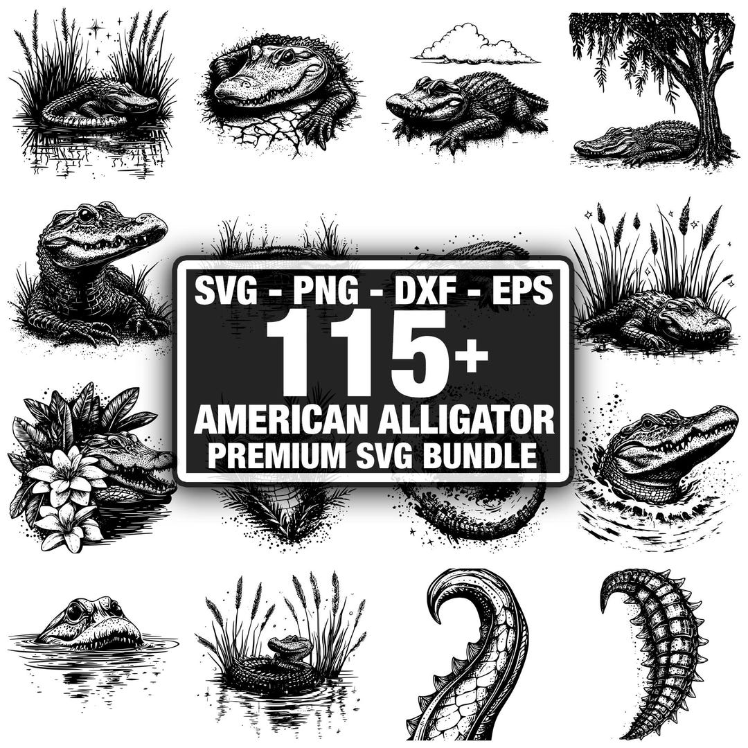 115+ American Alligator Bundle, Alligator Designs, Instant Download Png ...