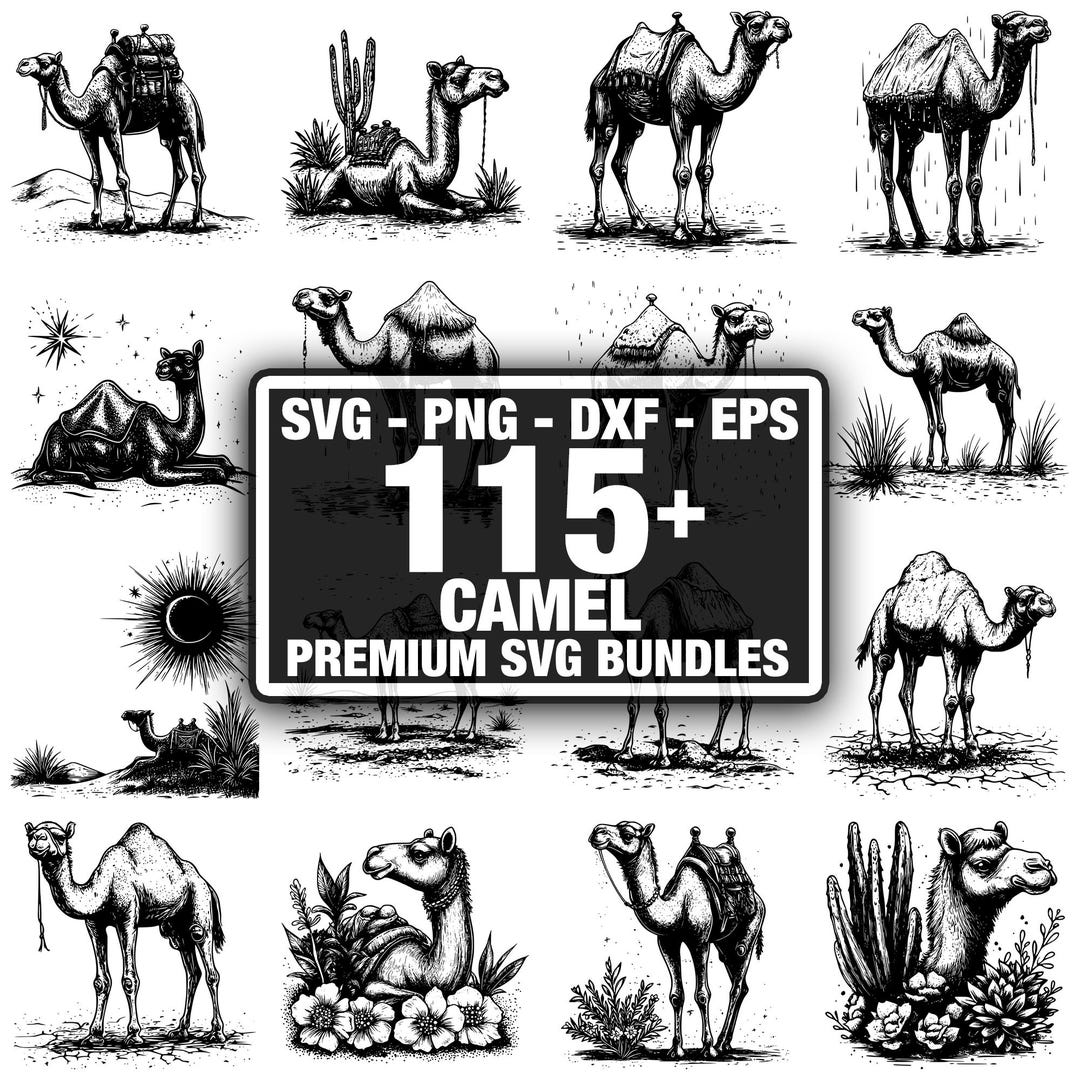 115+ Camel Bundle, Desert Animal Designs, Instant Download Png, Dxf ...