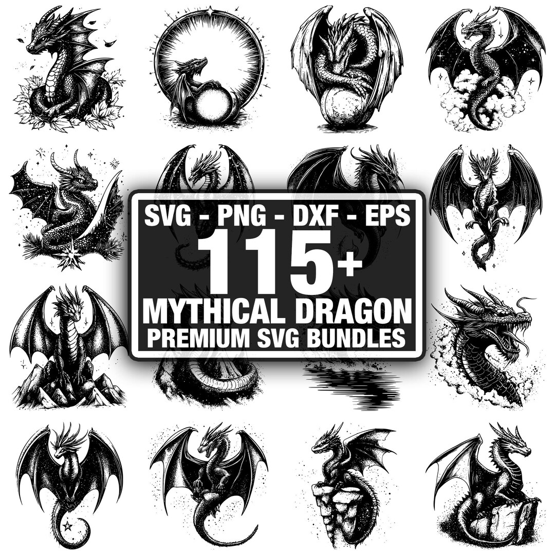 115+ Mythical Dragon Bundle, Fantasy Creature Designs, Instant Download ...