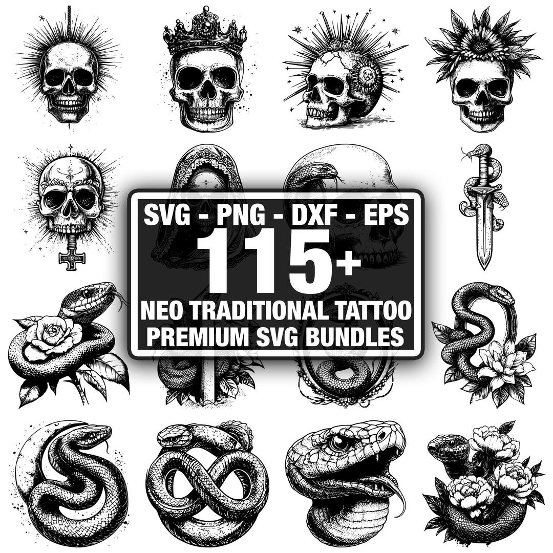 115+ Neo Traditional Tattoo Bundle, Modern Ink Designs, Instant ...