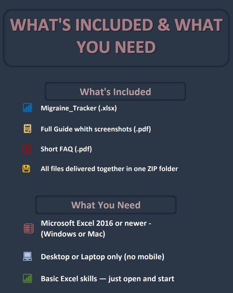 Migraine Tracker Excel Template • Digital Migraine Journal • Headache ...