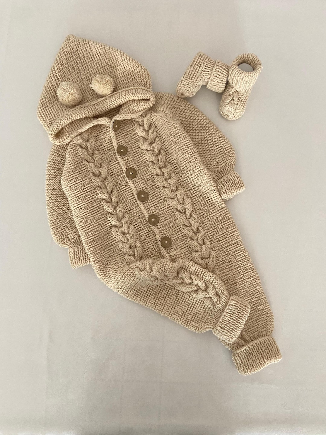 Handmade Knit Baby Romper Set With Booties – Soft Cozy Outfit - Etsy