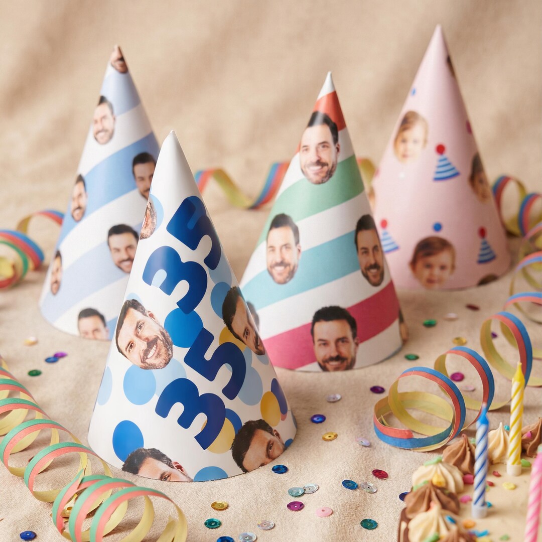 Printable Birthday Party Hats, Printable Party Hats, Custom Face Party ...