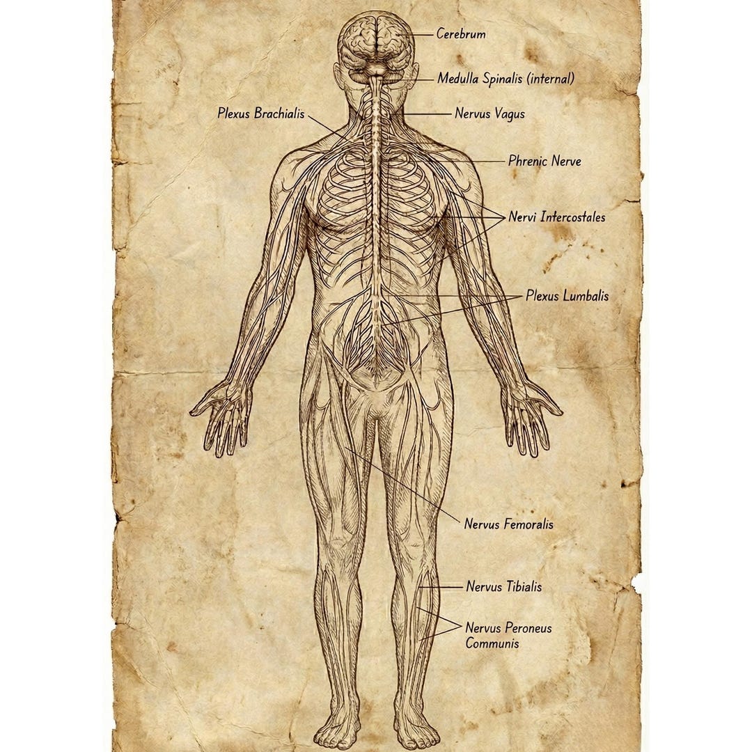 Vintage Human Nervous System Poster, Full Body Nerves Anatomy Art ...