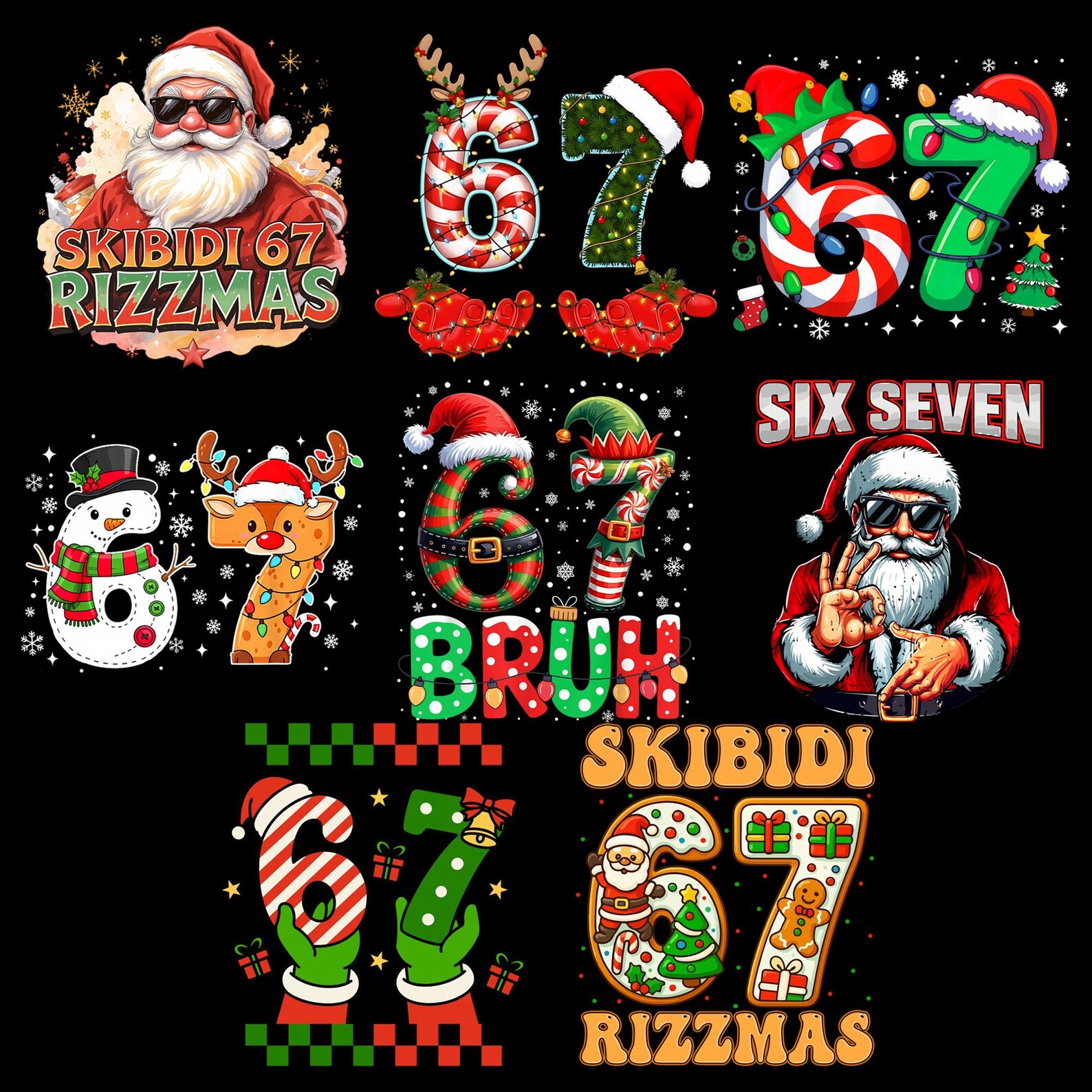 Funny Christmas Six Seven Meme Png Bundle, Santa 67 Png, Six Seven ...