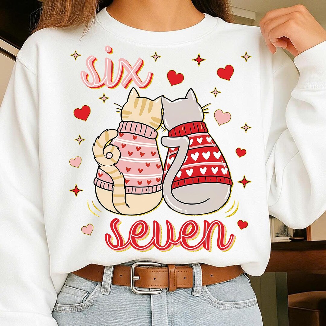 Cute Cat Number PNG Six Seven Birthday Design Kitten in Sweater 6th 7th ...