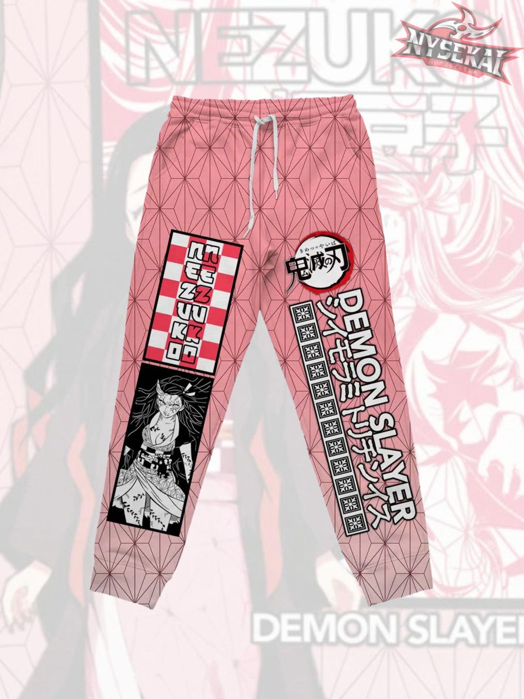 Nezuko Kamado Awakened Demon Form & Hemp Leaf Pattern Graphic Pink ...