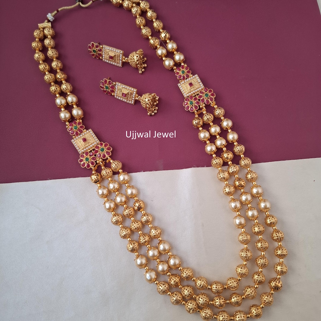 Bollywood Golden Layered Mala Earring Partywear Jewellery Bridal Heavy ...