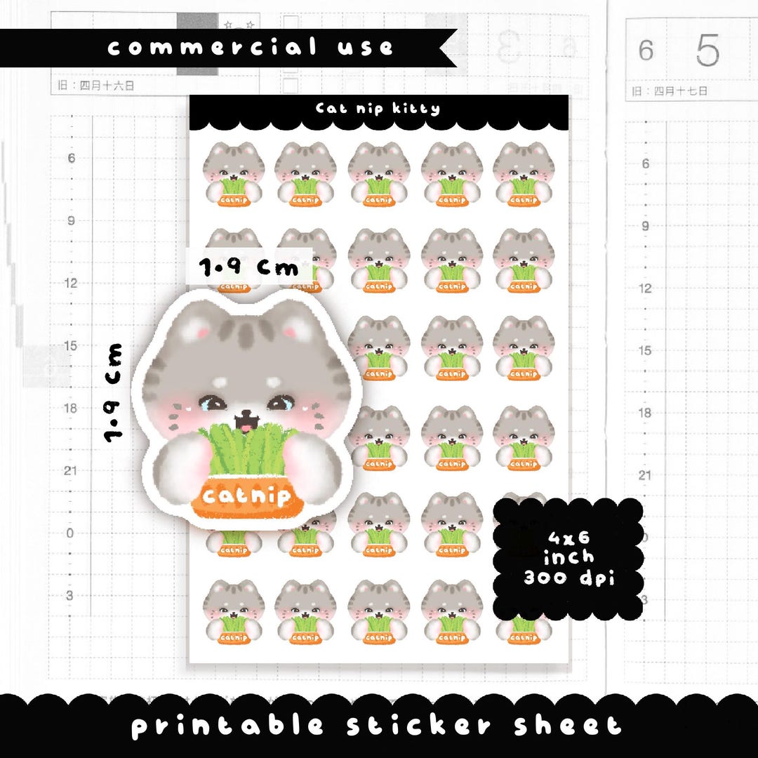 Kawaii Catnip Kitty | Printable Sticker Sheet | Commercial Use - Etsy