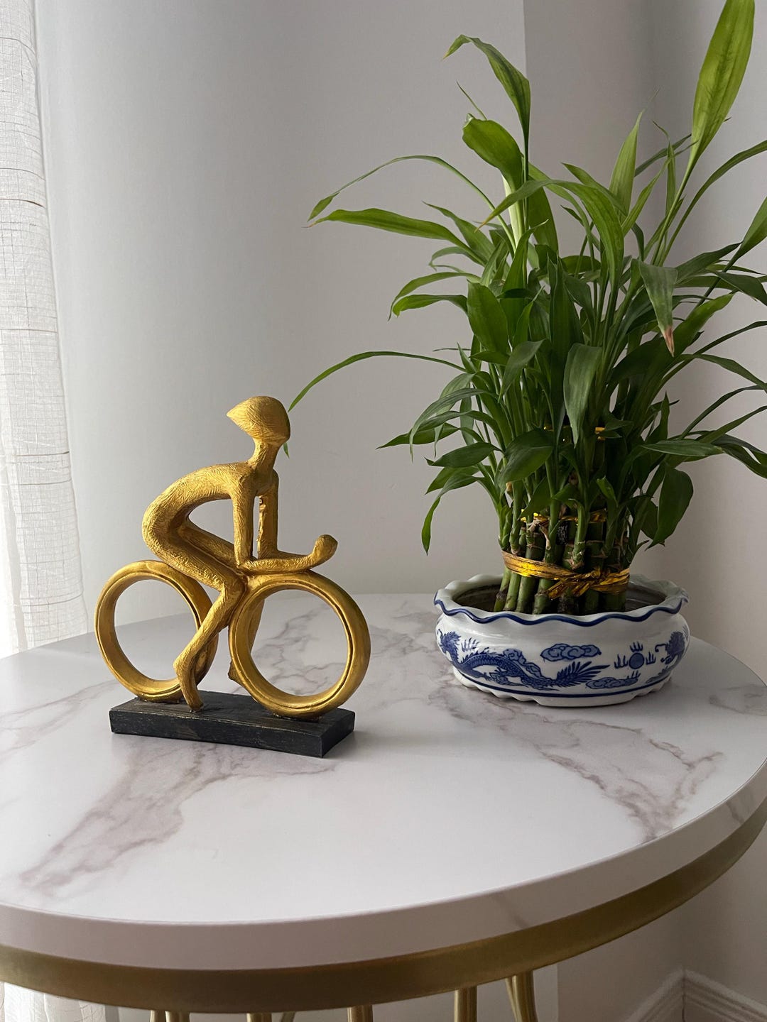 Golden Sculpture “the Cyclist” – Minimalist Modern Statue – Sports ...
