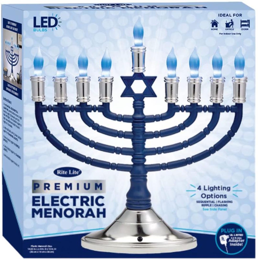 Premium Electric Menorah With LED Blue Bulbs – 4 Lighting Modes – Safe ...