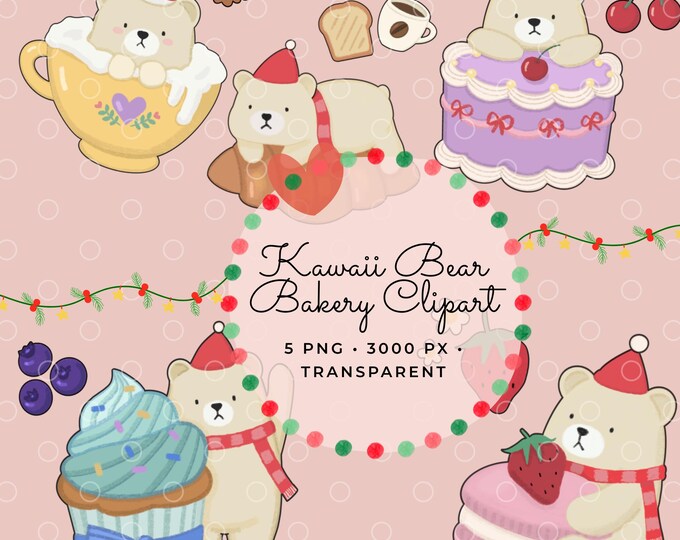 Cute Kawaii Printable Bear Bakery Clipart Set / Commercial Use/ PNG ...