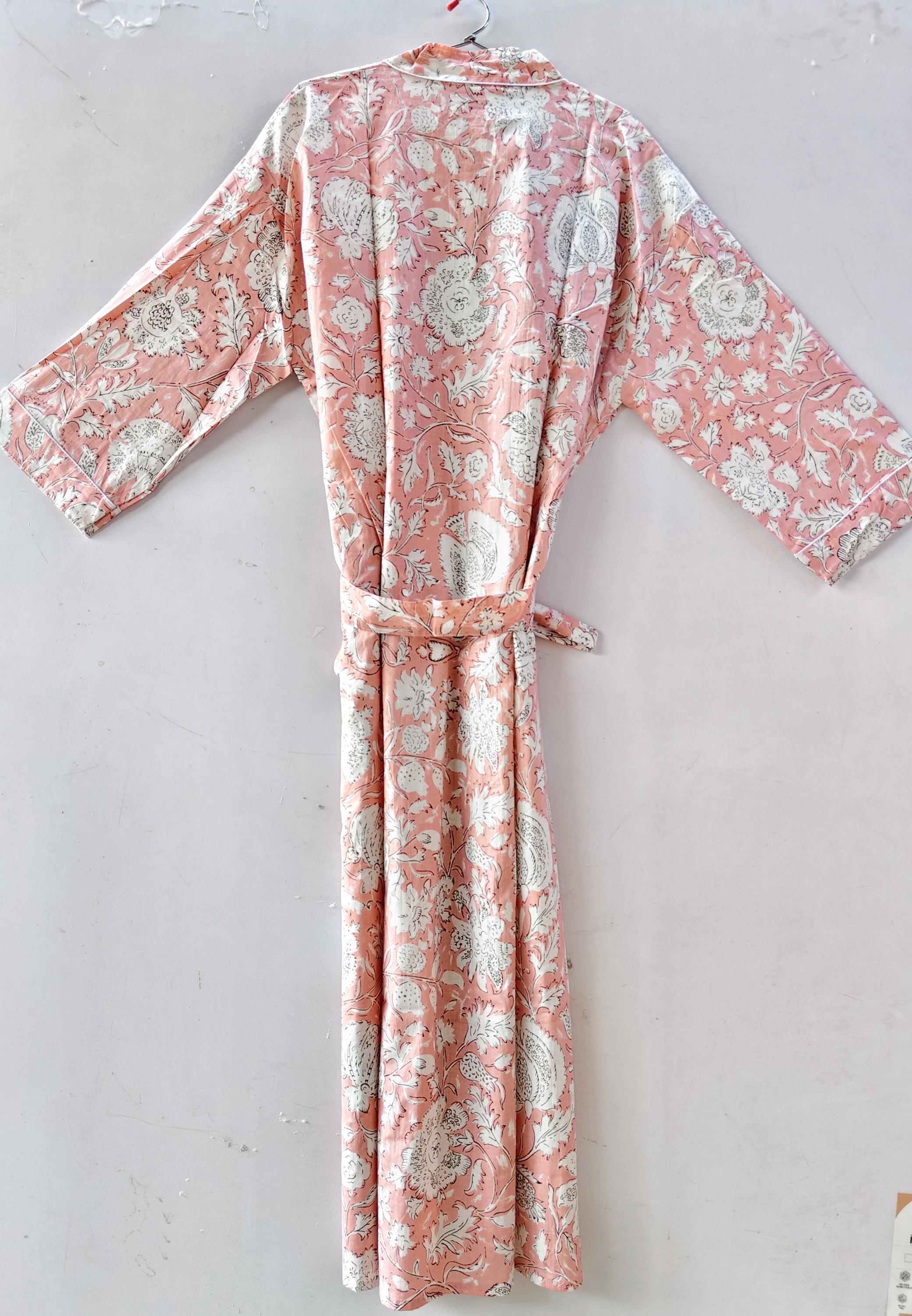 Indian Cotton Kimono Robe for Women Floral Hand Block Print Bathrobe ...