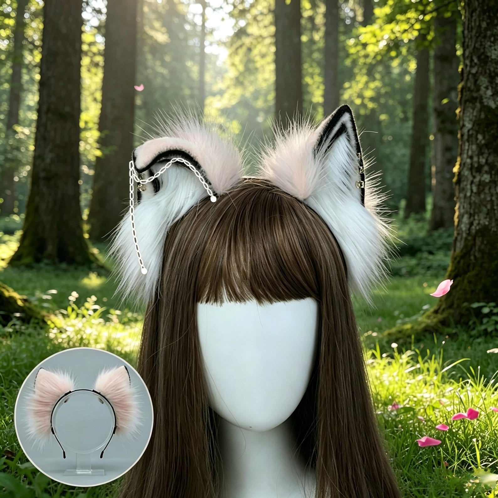 Fluffy Pink Fox Ears Tail Set, Cosplay Fox Ears Headband ,soft Faux Fur ...