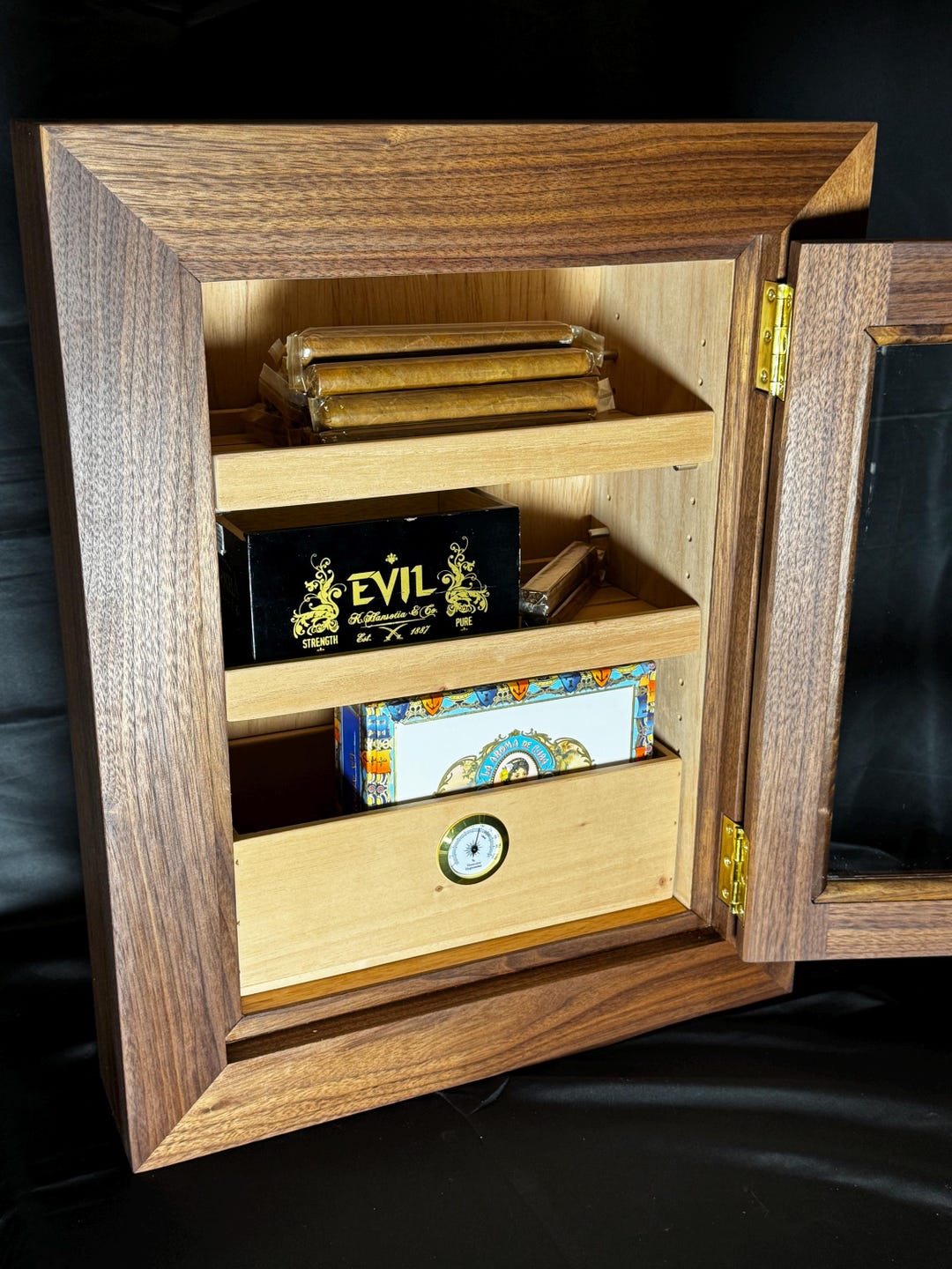 In-wall Cigar Humidor Cabinet – Solid Walnut & Spanish Cedar – Handmade ...