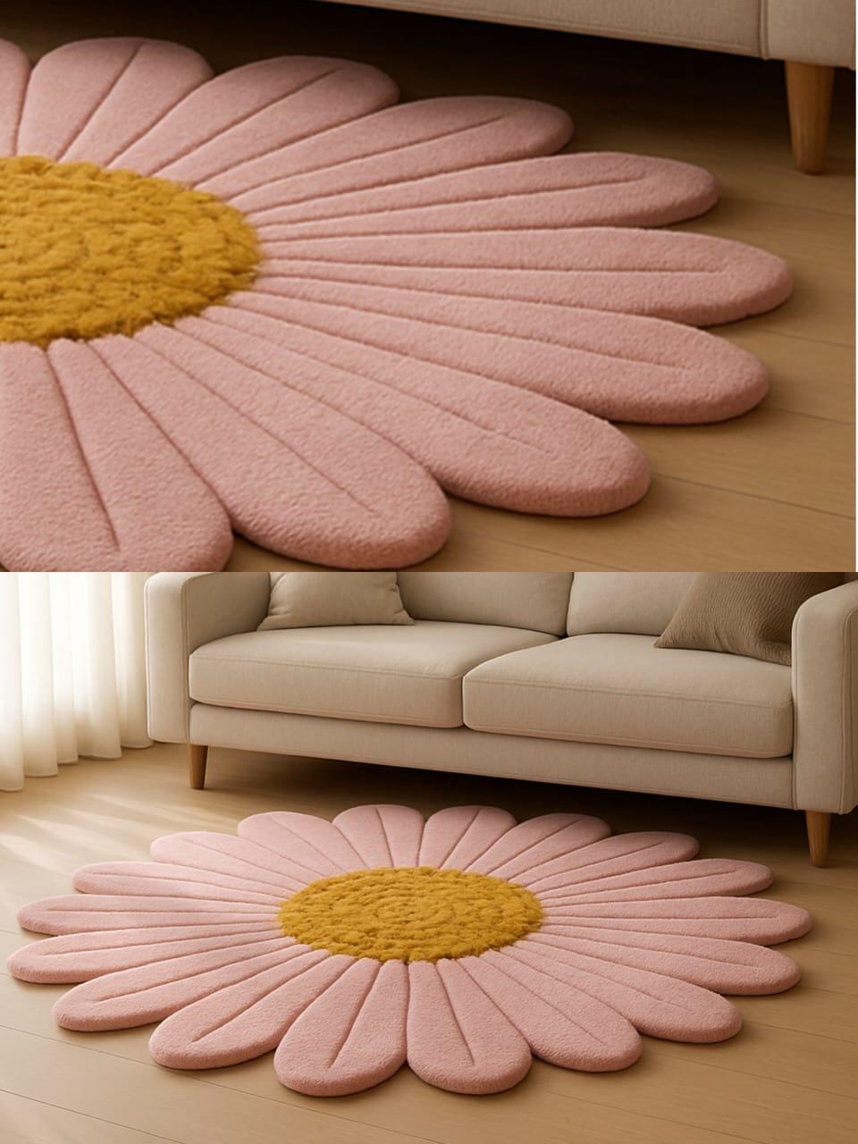 Hand Tufted Pink Daisy Flower Rug, Plush Wool Floral Accent Carpet - Etsy