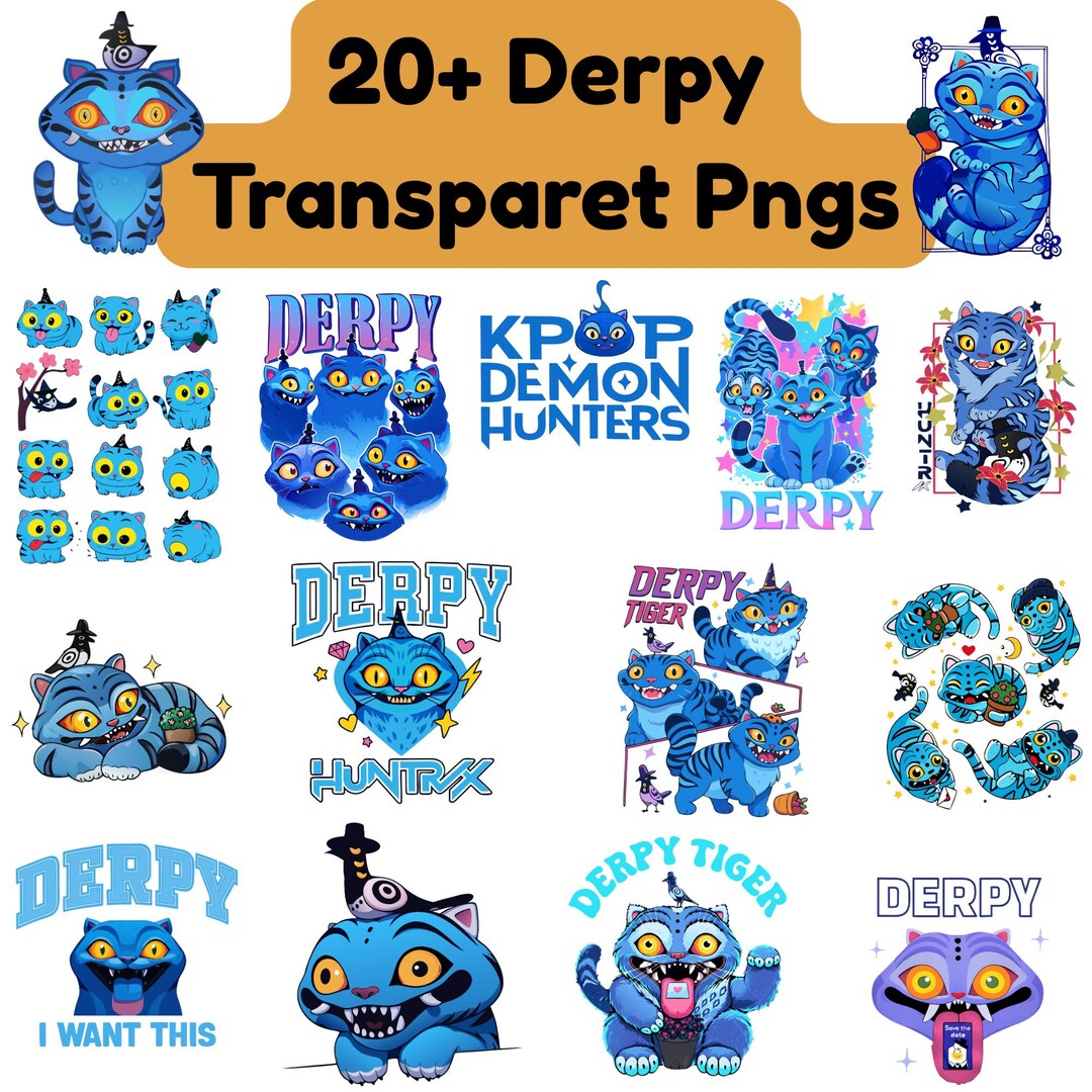 Huntrix Derpy Tiger PNG Bundle, Kpop Demon Hunters Clipart, Cute Anime ...