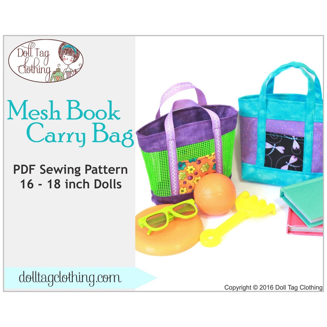 Mesh Book and Beach Bag or Purse PDF Sewing Pattern for 18 Inch Dolls ...