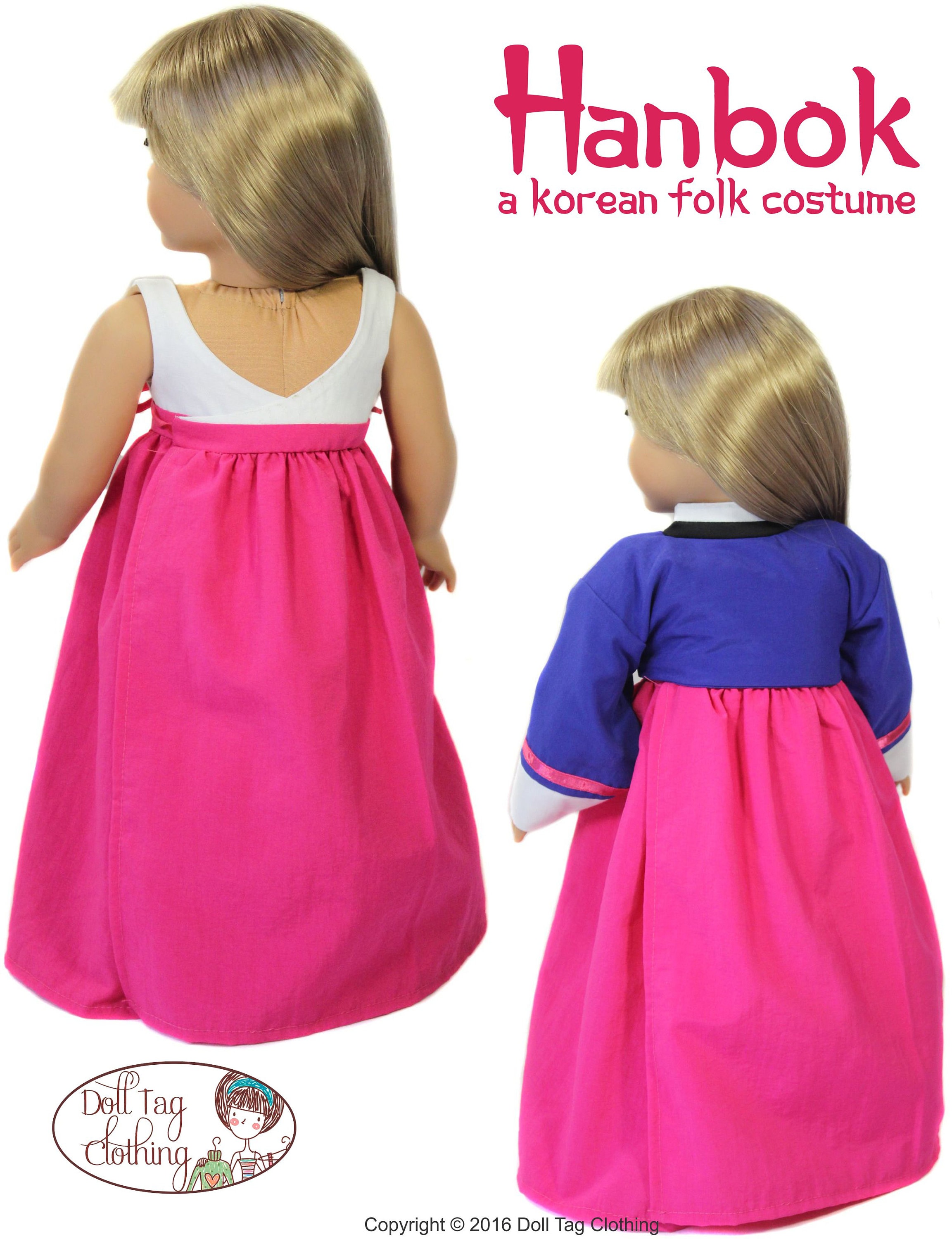 Korean Hanbok Traditional Dress | PDF Sewing Pattern for 18 Inch Girl ...