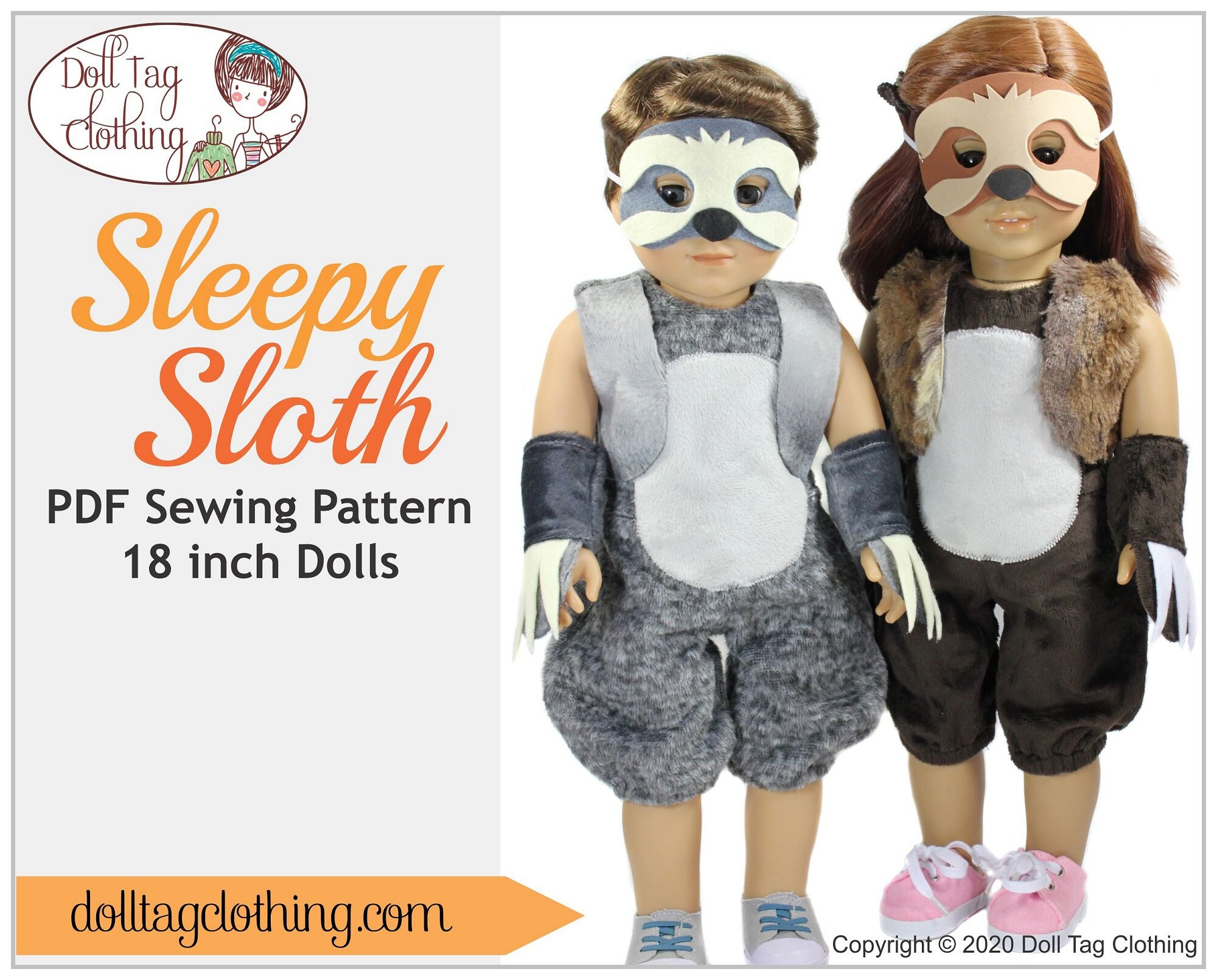 Sleepy Sloth Costume PDF Sewing Pattern for 18 Inch Dolls | Etsy