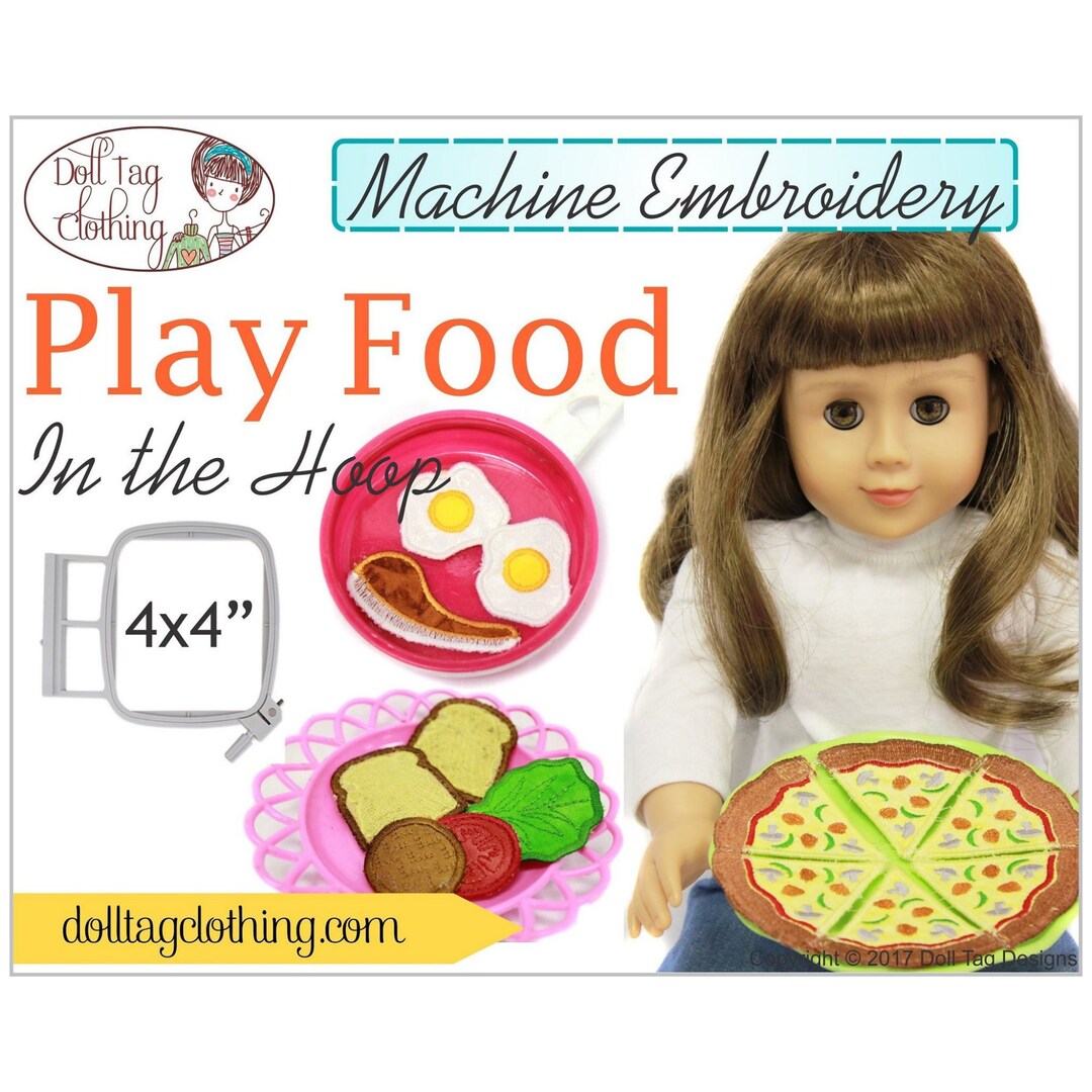 Doll Size Pretend Food Machine Embroidery Designs for 18 Inch Dolls in ...