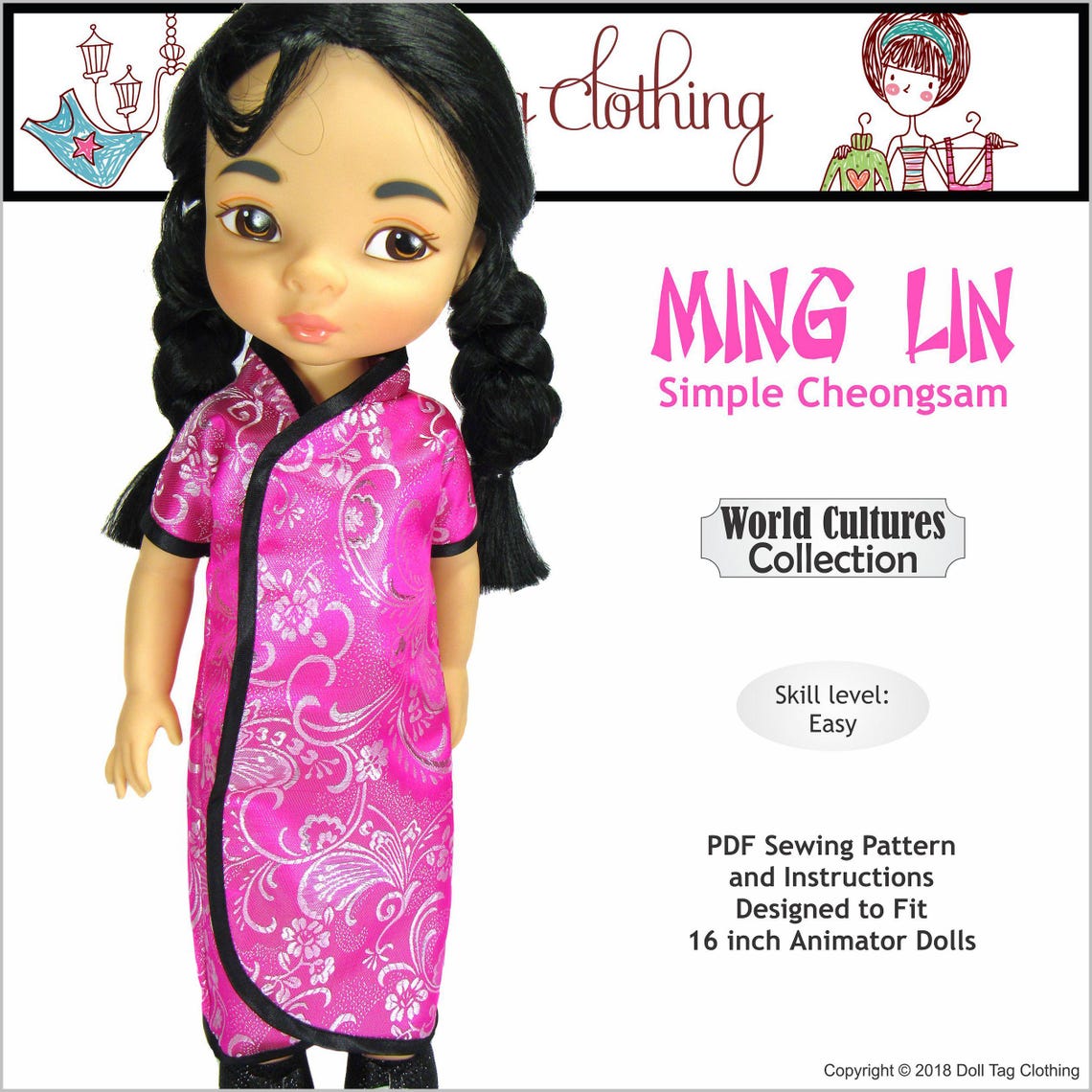 Ming Lin Simple Cheongsam | PDF Sewing Pattern to Fit 16 Inch Animator ...