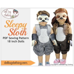 Sleepy Sloth Costume PDF Sewing Pattern for 18 Inch Dolls - Etsy