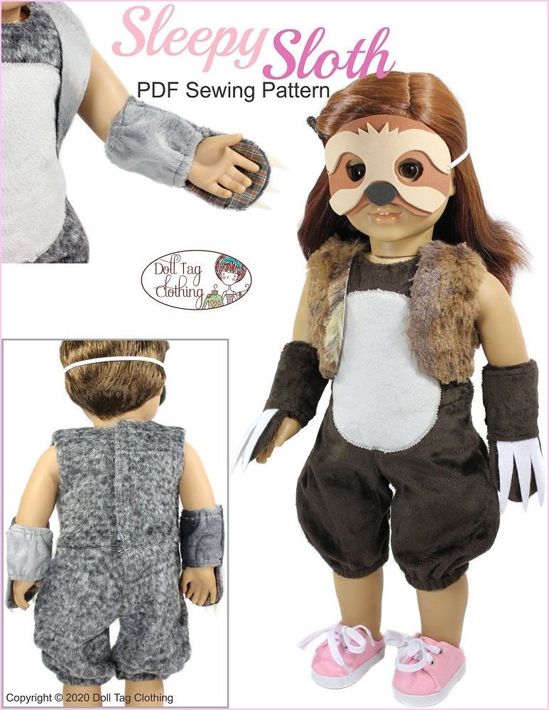 Sleepy Sloth Costume PDF Sewing Pattern for 18 Inch Dolls | Etsy