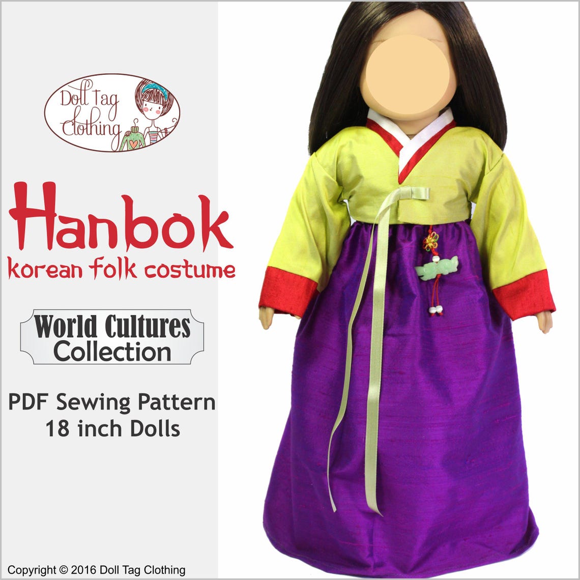 Korean Hanbok Traditional Dress | PDF Sewing Pattern for 18 Inch Girl ...