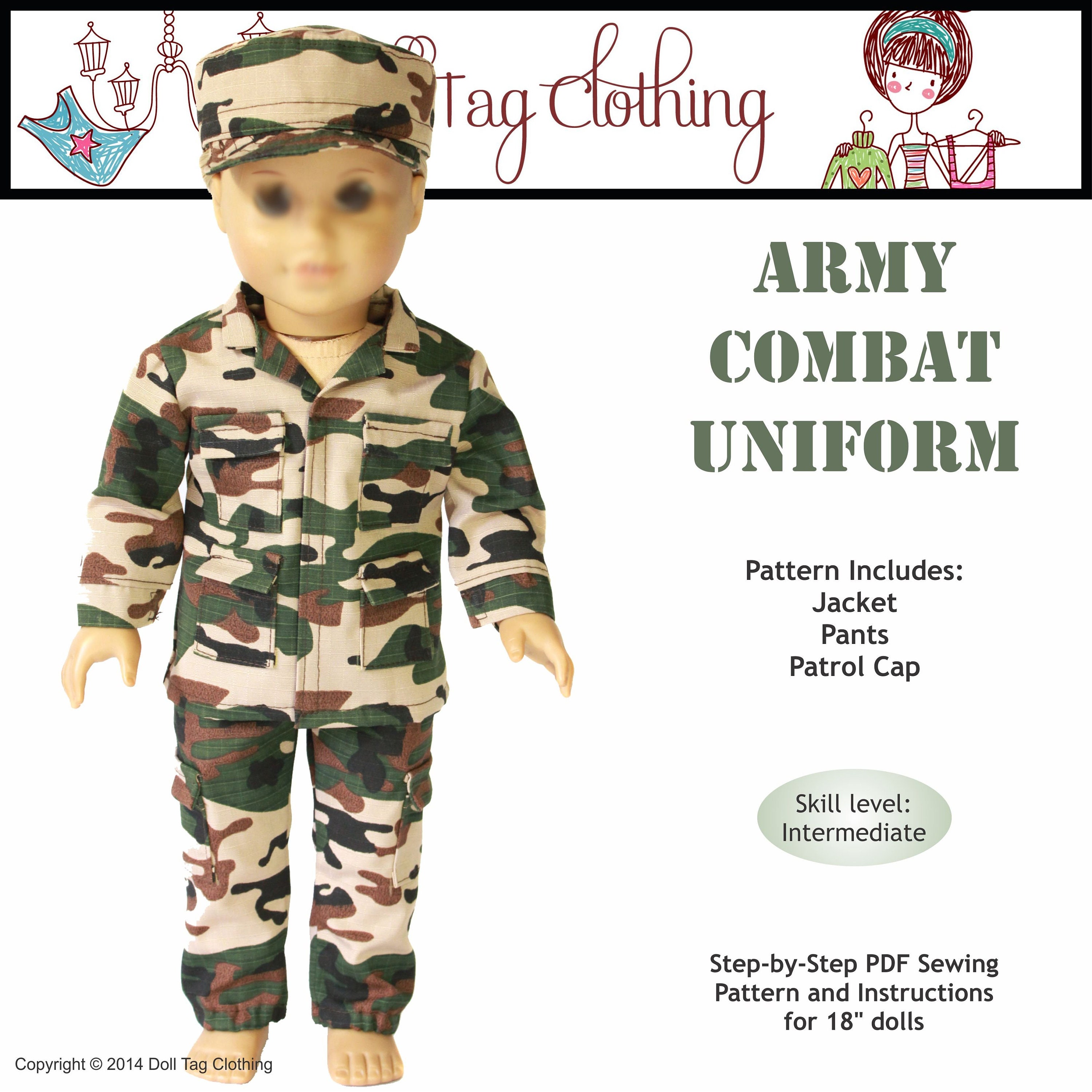 Army Combat Uniform | PDF Sewing Pattern for 18 Inch Boy and Girl Dolls ...