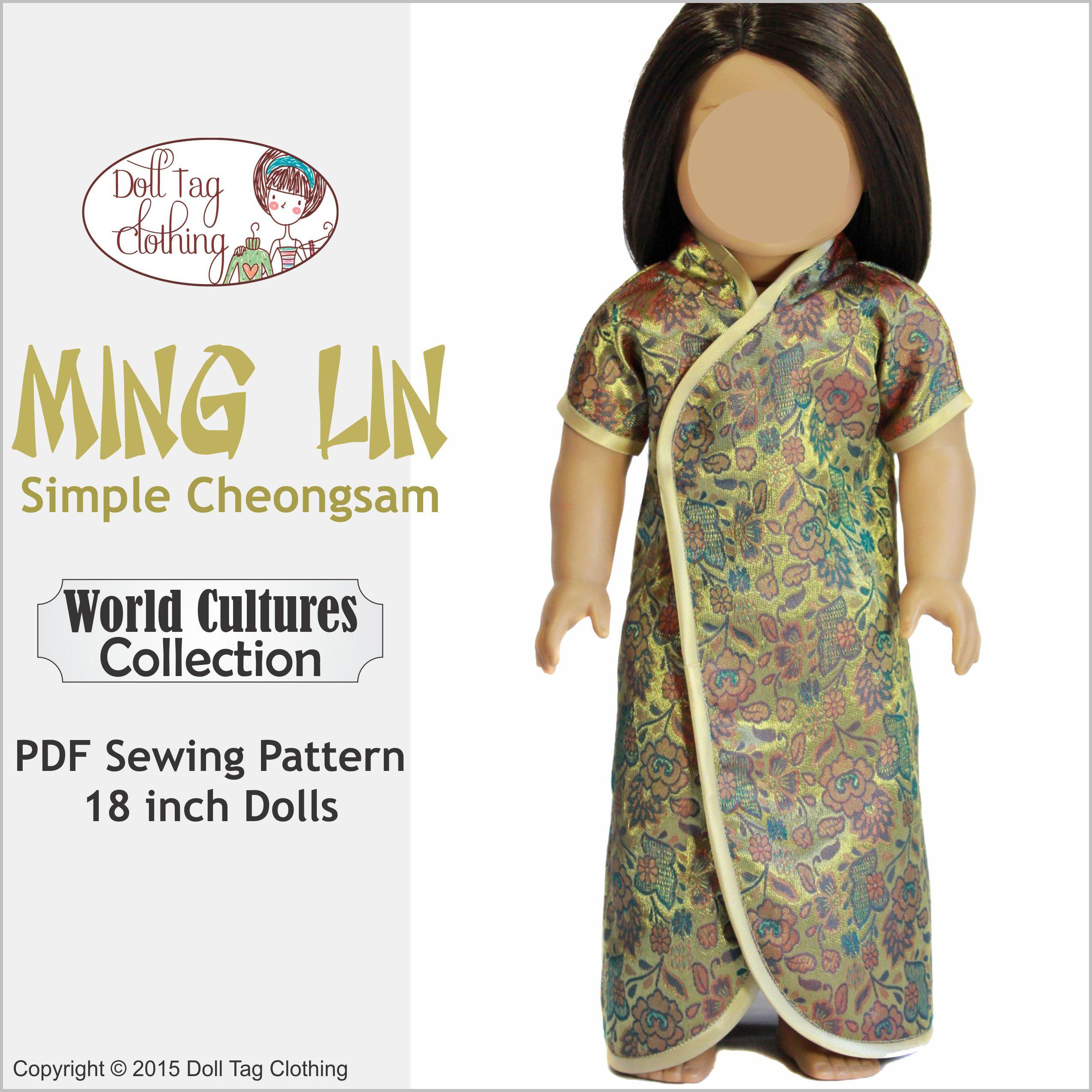 Ming Lin Simple Cheongsam | PDF Sewing Pattern for 18 Inch Girl Dolls ...