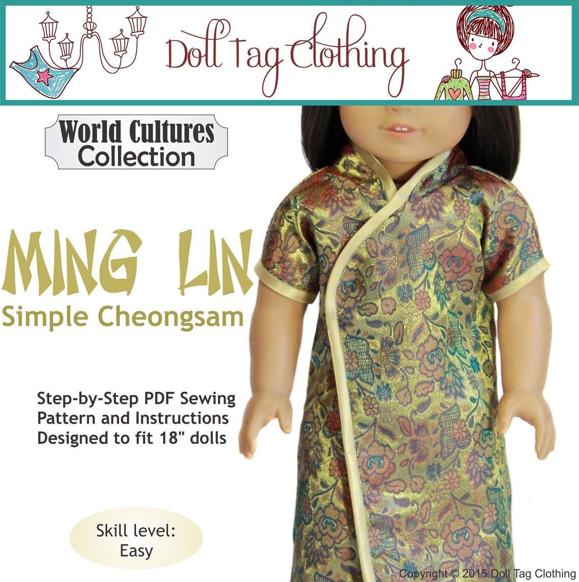 Ming Lin Simple Cheongsam | PDF Sewing Pattern for 18 Inch Girl Dolls ...