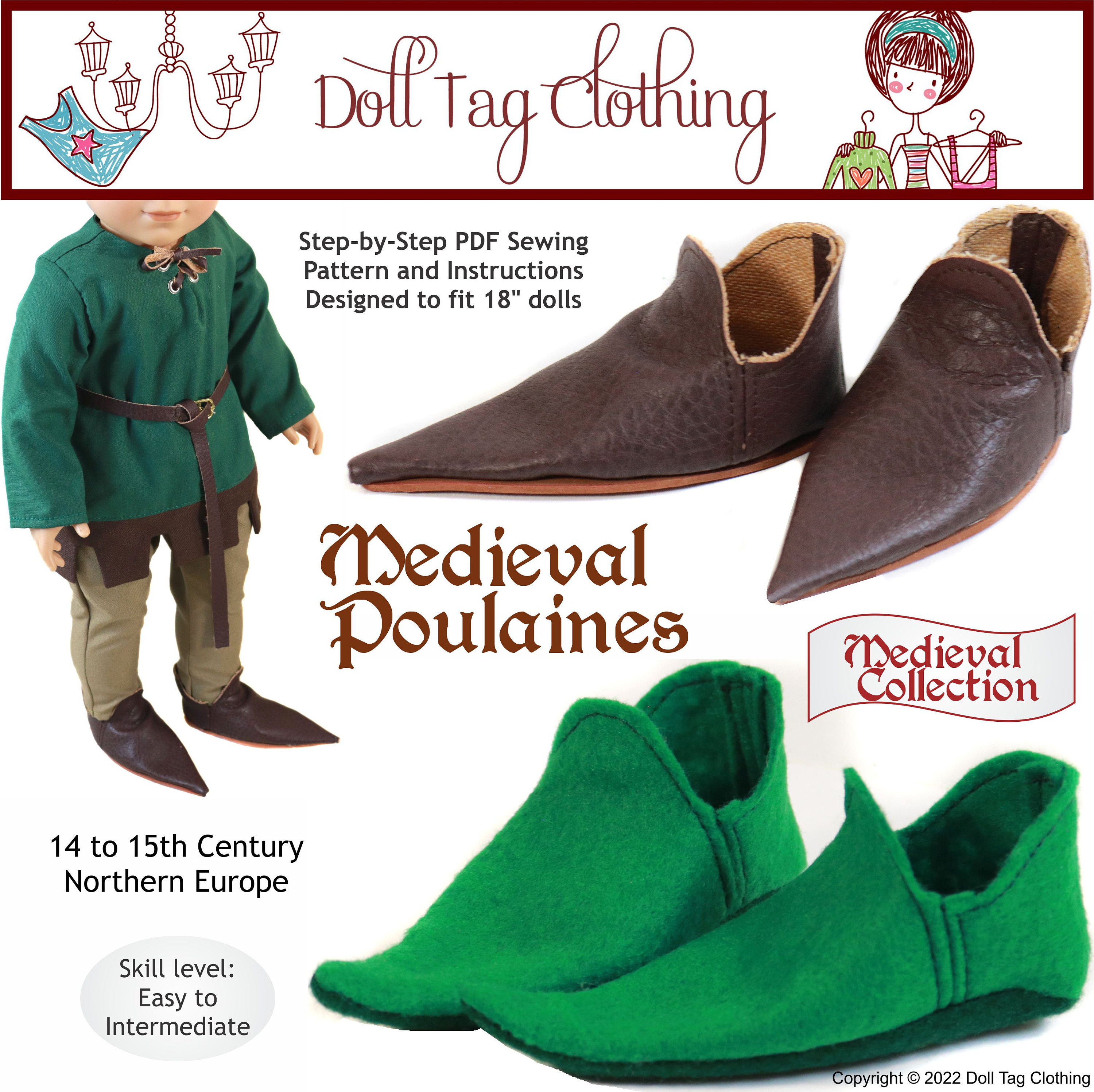 Medieval Poulaines Shoes | PDF Sewing Pattern for 18 Inch Girl and Boy ...