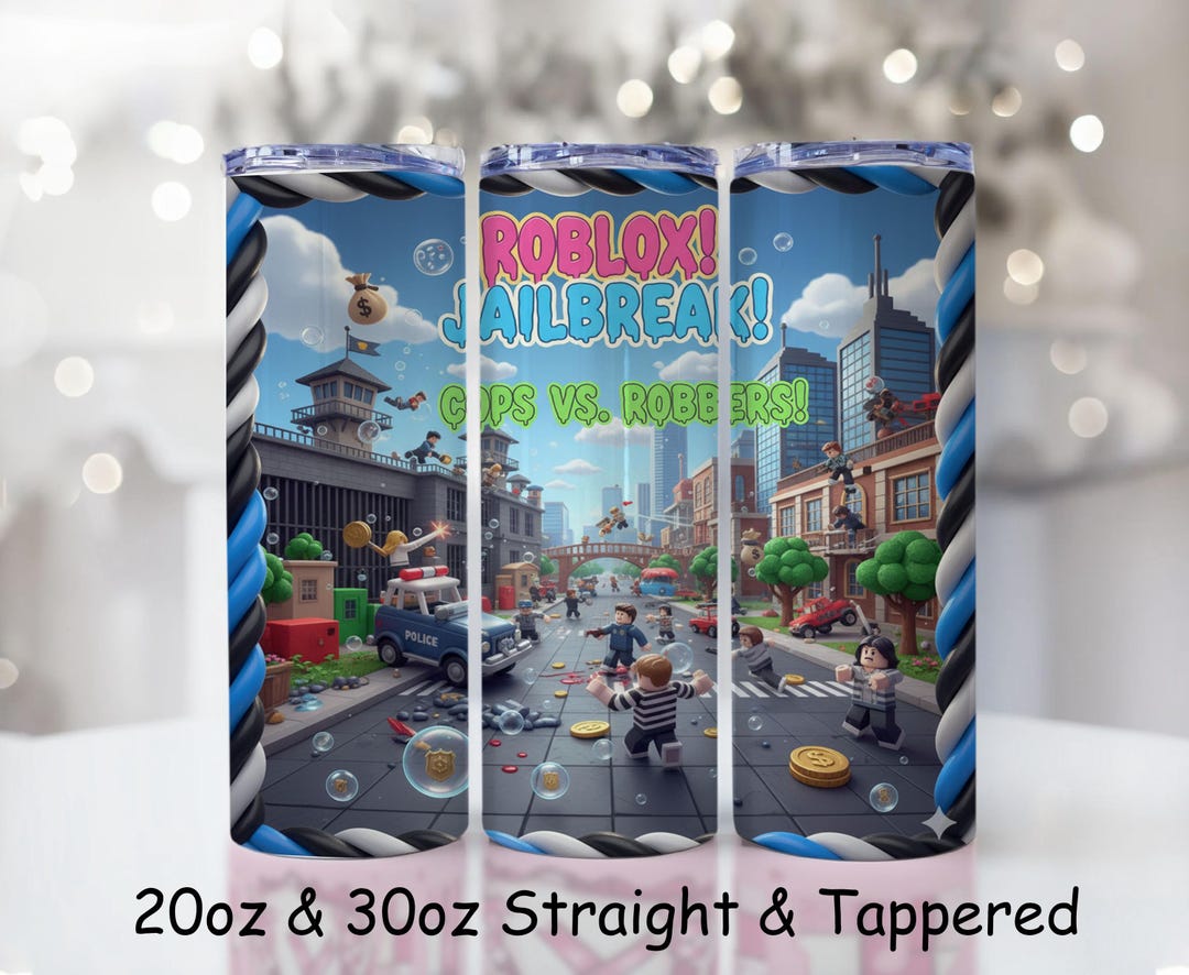Block-style City Chase Tumbler Wrap PNG | Cute Cops and Robbers Cartoon ...