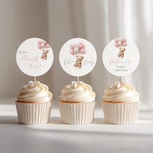 Pink Teddy Bear Baby Shower Cupcake Toppers, Girl Bear Balloons Decor ...