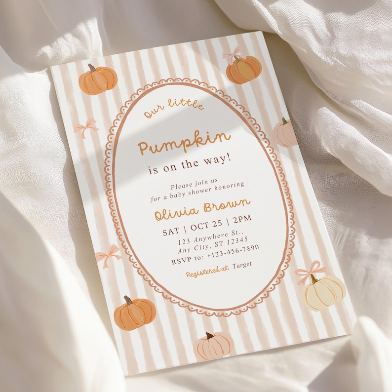 Little Pumpkin Baby Shower Invitation, Fall Pumpkin Coquette Baby ...