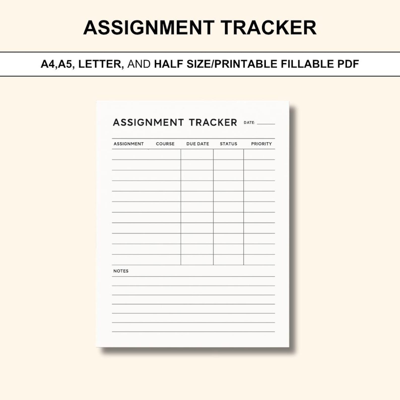 Assignment Tracker Printable | Homework & Study Organizer | Academic ...