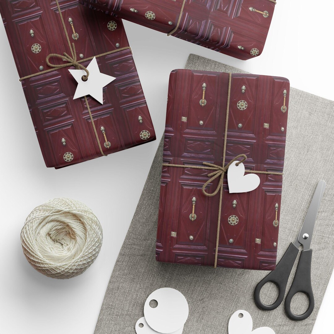 Burgundy Door Wrapping Paper Antique Door Pattern Gift Wrap Elegant ...