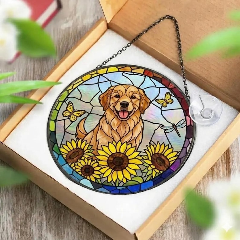 Custom Stained Glass Pet Portrait Suncatcher | Dog Cat Memorial ...
