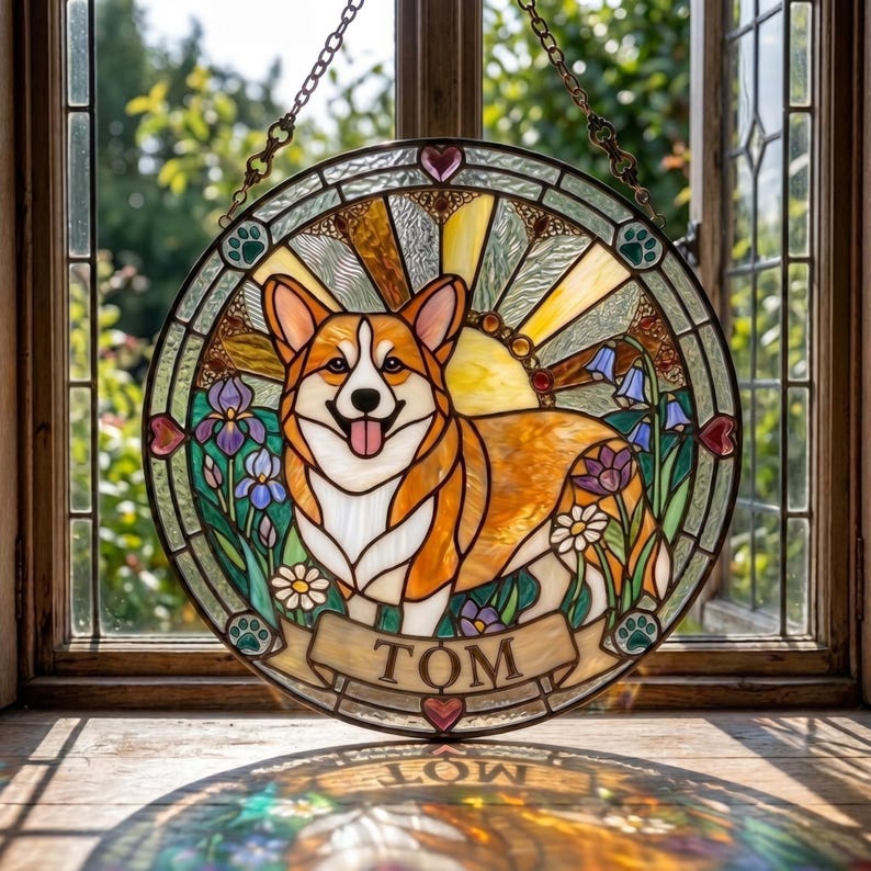Custom Pembroke Corgi Stained Glass Suncatcher – Pet Memorial Window ...