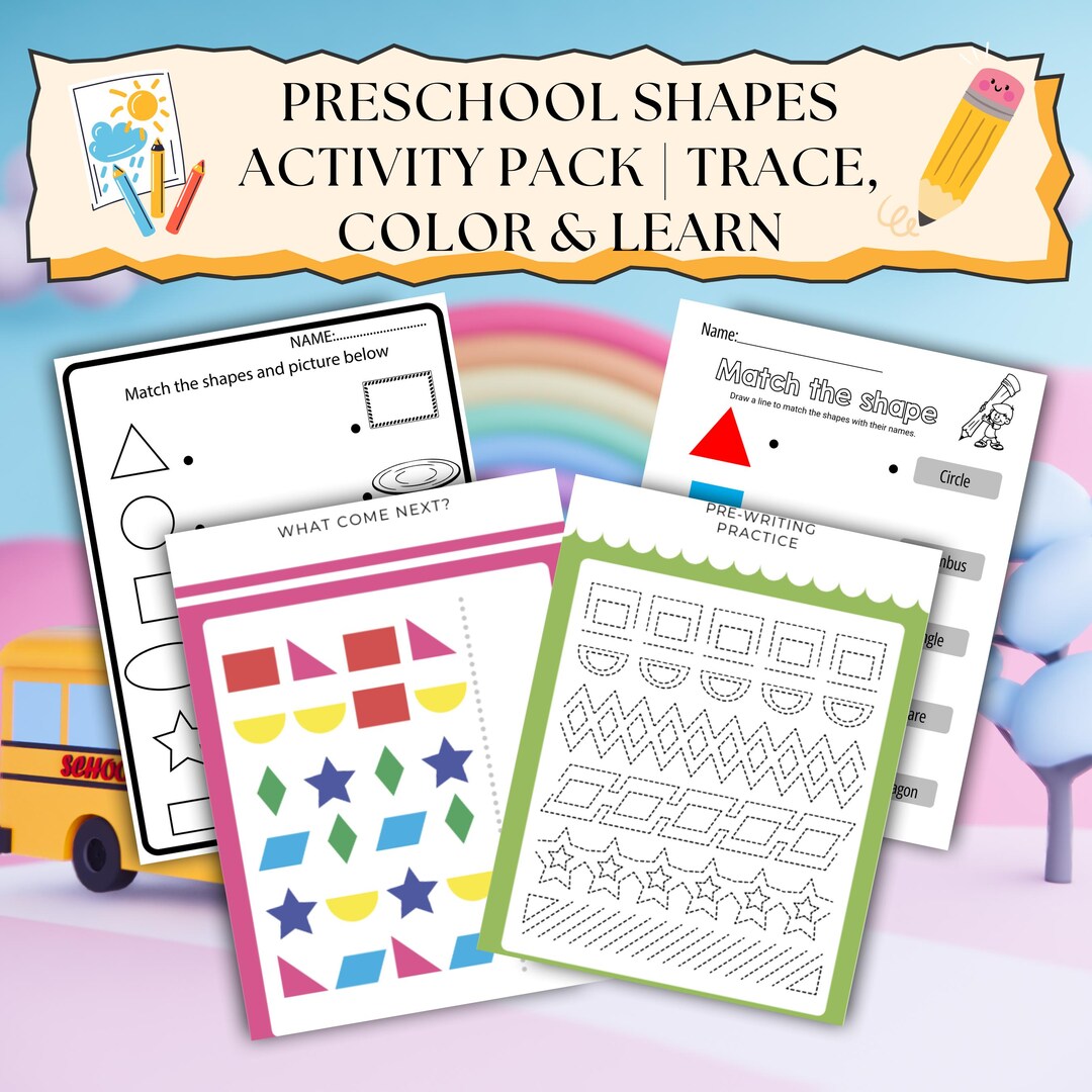 Preschool Shapes Activity Pack Trace, Color & Learn - Etsy